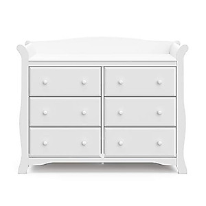Storkcraft Avalon 6 Drawer Double Dresser (White) – Dresser for Kids Bedroom, Nursery Dresser Organizer, Chest of Drawers for Bedroom with 6 Drawers, Classic Design for Children’s Bedroom