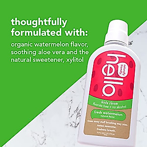 Hello Natural Watermelon Flavor Kids Fluoride Free Rinse, Alcohol Free, Vegan, SLS Free, Mouthwash for Kids Age 6 and Up, 16 Fl Oz (Pack of 3)
