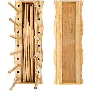 Elsjoy Set of 2 Bamboo Dish Drying Rack, Cabinet Dish Drainer Plate Bowl Cutting Board Drying Stand, Wood Dish Drying Rack Holder for Pot, Cup, Kitchen Counter