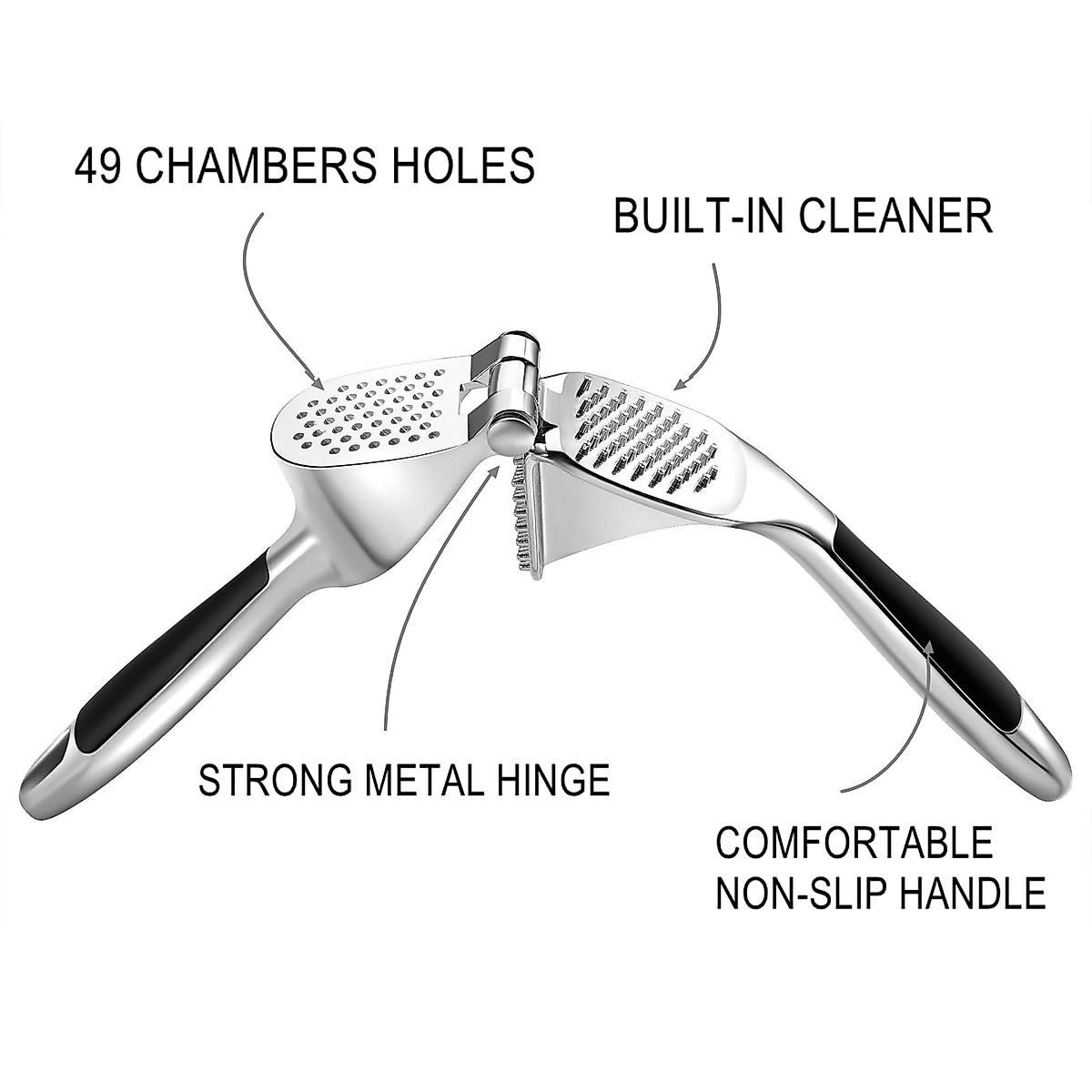 Honsen Garlic Press Easy to Squeeze and Clean, Zinc Alloy Garlic Mincer & Crusher with Soft Easy-Squeeze Ergonomic Handle