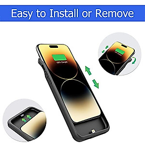 Battery Case for iPhone 14 Pro, [10000mAh] Enhanced Rechargeable Smart Extended Charging Case Support CarPlay Compatible with iPhone 14 Pro (6.1 inch) Backup Power Battery Pack Charger Case-Black