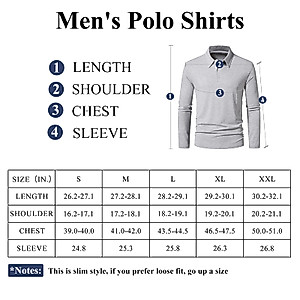A WATERWANG Men's Long Sleeve Polo Shirts, Slim-fit Cotton Golf Polo Shirts Basic Designed Light Gray