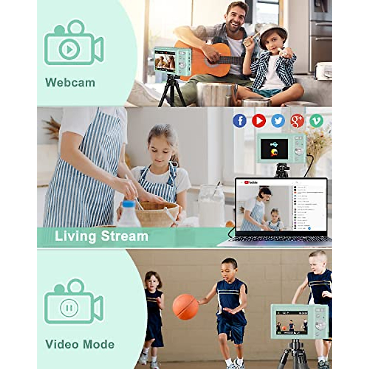 Digital Camera for Kids,1080P 48MP Autofocus Kids Camera with 32GB SD Card, Kids Digital Video Camera with 16X Zoom, Compact Portable Mini Cameras for Kids, Girls, Boys, Teens (Green)