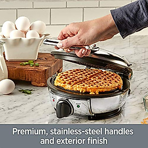 All-Clad Stainless Steel Classic Round Waffle Maker with 7 Browning Settings, 4-Section, Silver