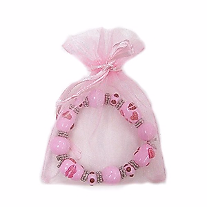 Glass Beaded Bracelet for Women, Pink Lips Kiss Hearts Beads Jewelry, Valentine Mother's Day Gift for Her, 1 pc