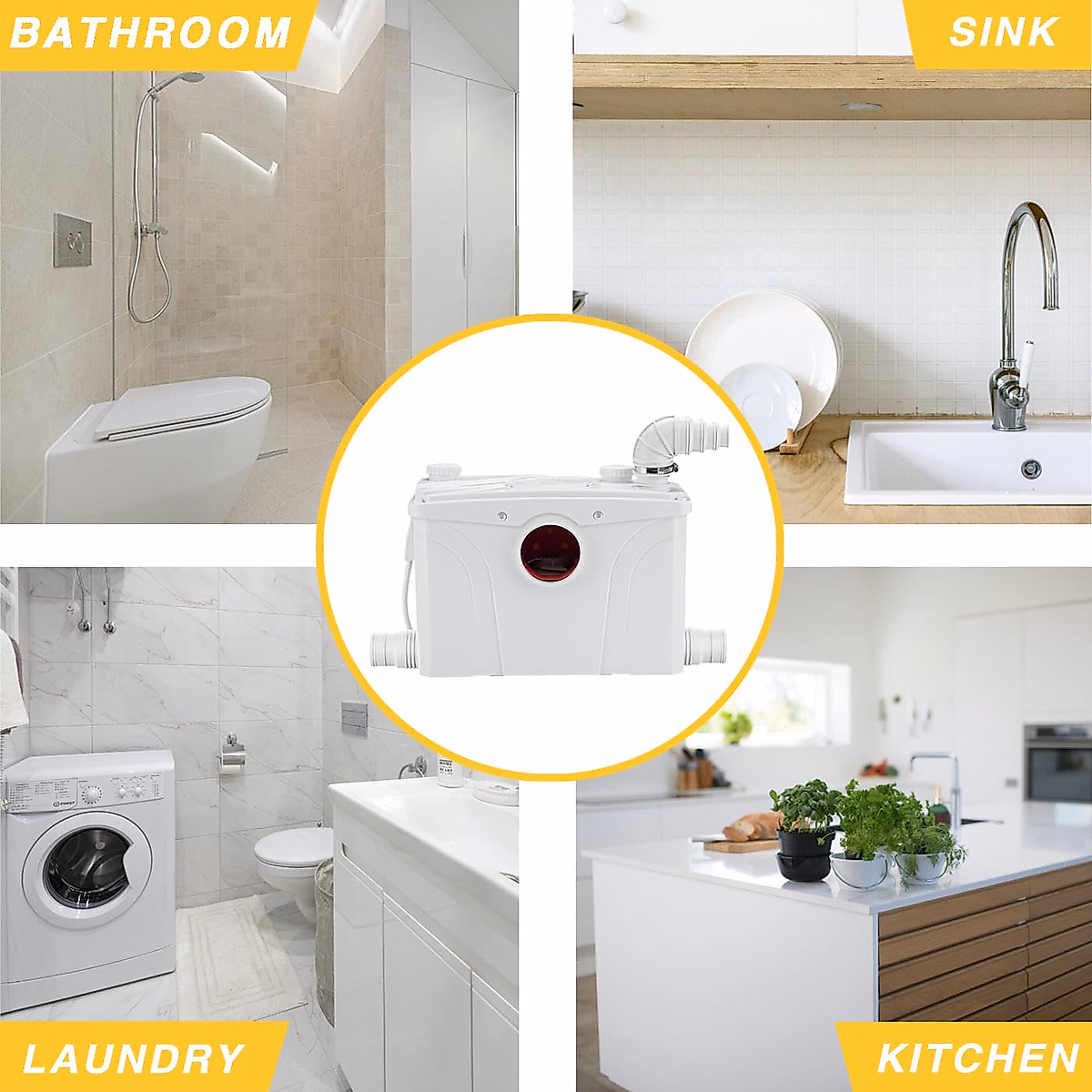 Trupow 700W 110V Macerator Sewerage Pump with 4 Water Inlets for Upflush Toilet System Waste Water Marine Toilet Bathroom Disposal Laundry