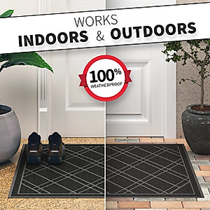SlipToGrip Universal Door Mat, Plaid Design - Black, 42 x 35 - Anti Slip, Durable & Washable, Outdoor & Indoor Floor Welcome Mat Door Mat Entry -Rug for Garage, Patio, Front Door, Dust Absorbent