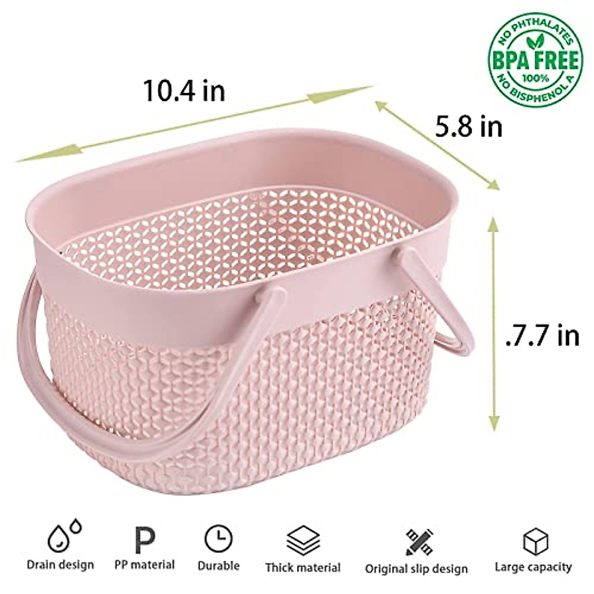 rejomiik Portable Shower Caddy Basket, Plastic Organizer Storage Tote with Handles Blue+Pink