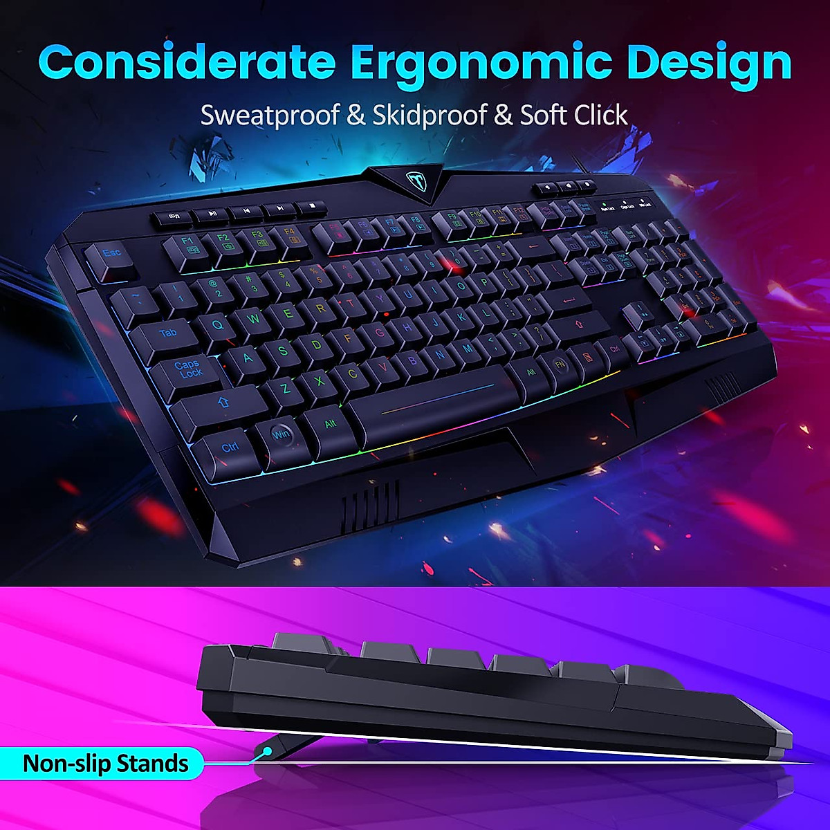 Dacoity TKL Mechanical Gaming Keyboard, RGB LED Rainbow Backlit 60% Keyboard with Blue Switches, 27 LED Lighting Modes, 100% Anti-Ghosting, 87 Keys Wired Tenkeyless Keyboard for Windows PC MAC Games