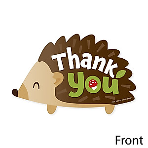 Big Dot of Happiness Forest Hedgehogs - Shaped Thank You Cards - Woodland Birthday Party or Baby Shower Thank You Note Cards with Envelopes - Set of 12