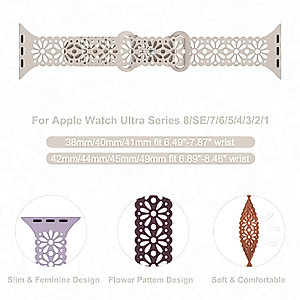 Steezrd 5 Pack Slim Lace Silicone Bands Compatible for Apple Watch Band 38mm 40mm 41mm 42mm 44mm 45mm 49mm, Thin Hollow-out Breathable Sport Strap for iWatch Ultra Series 8/7/SE/6/5/4/3/2/1 Women Men