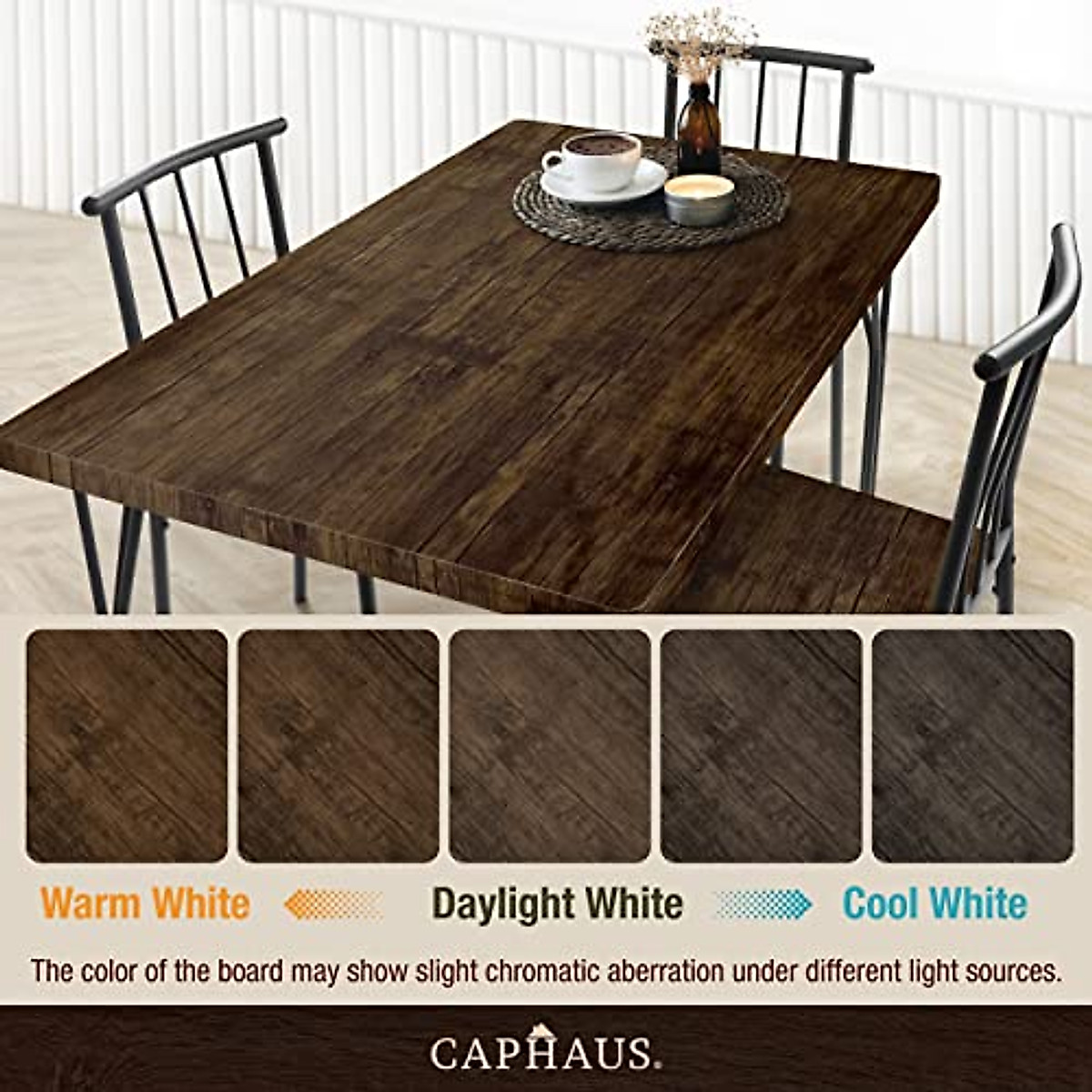 CAPHAUS 5 Pieces Dining Table & Chairs Set for 4, Space-Saving Rectangle Table w/Four Chairs for Kitchen, Dining Room, Breakfast Nook, Dinette, Modern Design Set, Brown Oak