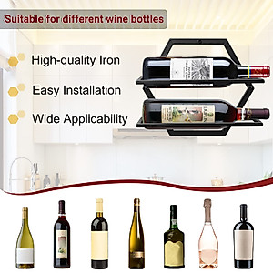 YALINKA 2Pcs Wall Mounted Wine Bottle Rack, Metal Hanging Wine Display Holder Organizer, Red Wine Racks for Home Kitchen Bar Decor Storage(Black) (B2)