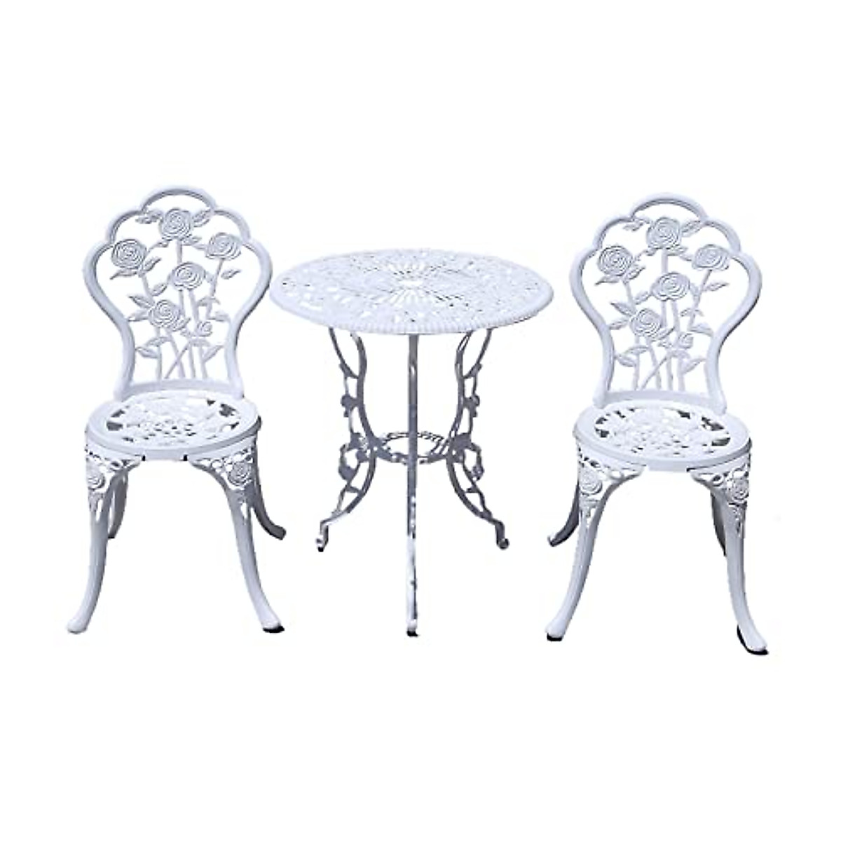 KAI LI Outdoor Furniture Bistro Set with Rose Pattern 1 Table 2 Chairs for Garden Patio Porch (Rose-White)