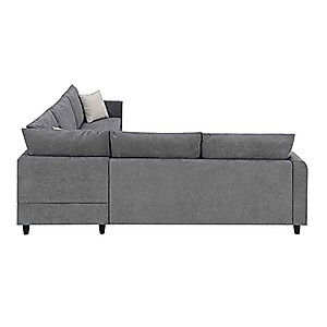 ATY Upholstered Sectional Sofa, L Shape Couch with 3 Pillows, Living Room Furniture, Perfect for Office, Apartment, 88 x 88 Inch, Gray
