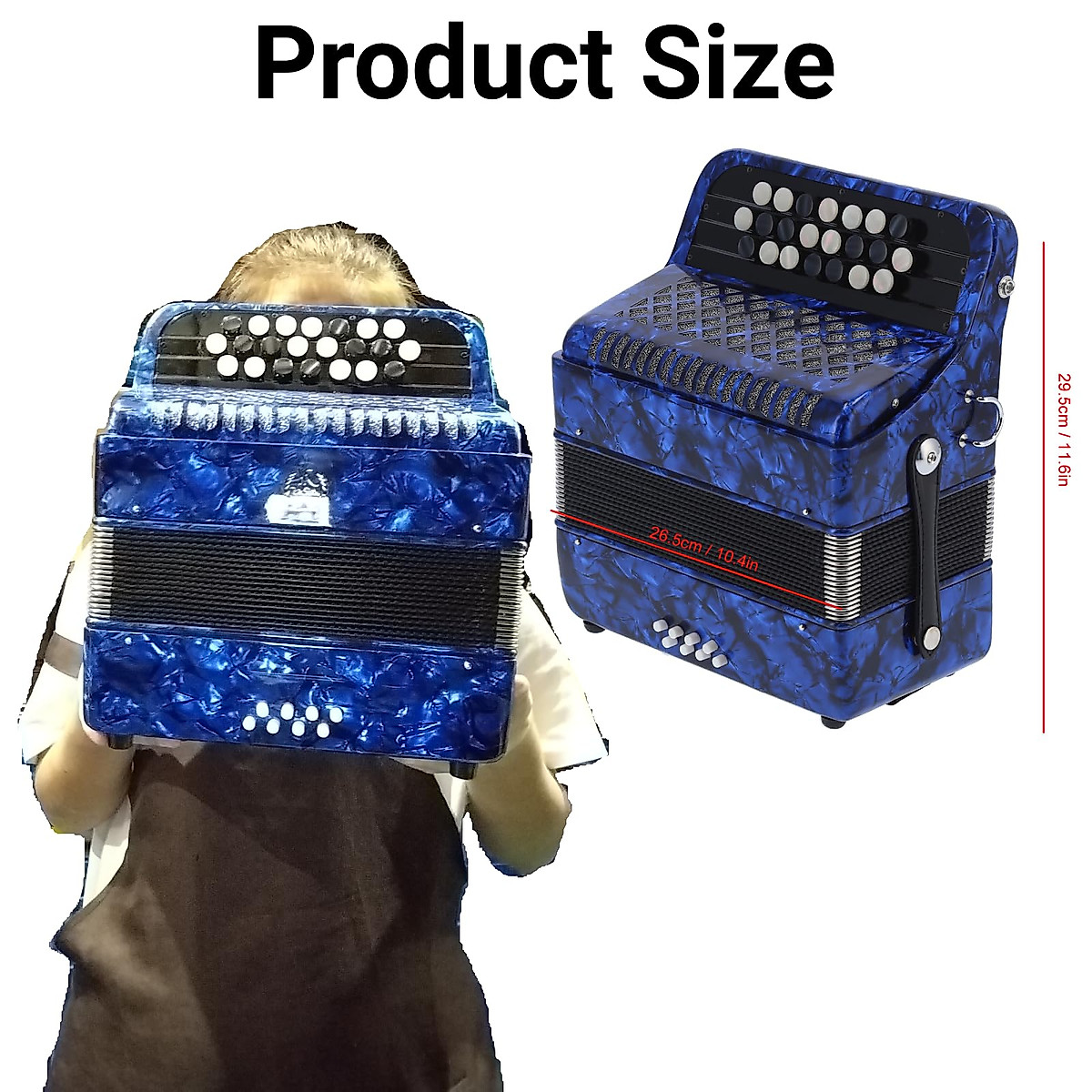 22 Key Diatonic Accordion 8 Bass Professional Button Accordion Instrument for Beginner with Storage Bag(Blue)