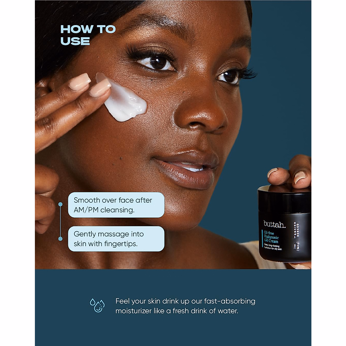 Buttah Skin by Dorion Renaud Oil-Free Hyaluronic Gel Cream 2oz - Daily Moisturizer - Hyaluronic Acid for Deep Hydration - AM & PM Moisturizer - Naturally Based Skin Care - Black-Owned Skincare