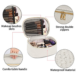 KTMOUW Makeup Bag 3 Pcs Waterproof Cosmetic Bag Set Portable Travel Cosmetic Bag Multifunction Organizer Storage Bag Weave Toiletry Bag for Women, Beige