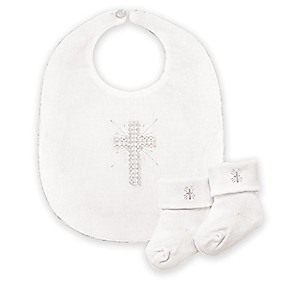 Stephan Baby Infant Boy/Girl Embroidered Christening Bib and Bootie Socks Set, White