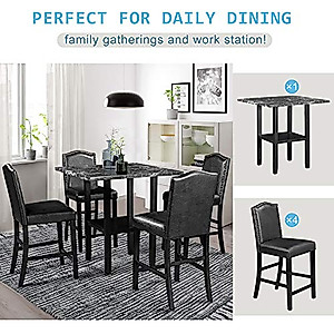 RUNWON Modern 5-Piece Set with 4 Padded Dining, Faux Marble Top Table and Black Chair for Kitchen, Gray