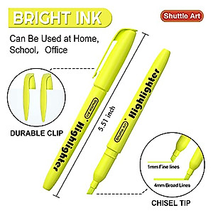 Shuttle Art Yellow Highlighters, 30 Pack Highlighters Bright Colors, Chisel Tip Dry-Quickly Non-Toxic Highlighter markers for Adults Kids Highlighting in Home School Office