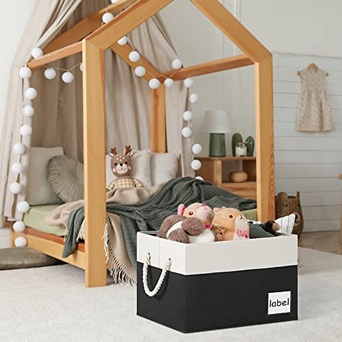 ASXSONN Fabric Storage Bins with Label, Foldable Storage Baskets for Shelves with Handles [3-Pack], Large Storage Baskets for Organizing Home, College Dorms, 15"x11"x9.6", Black&White