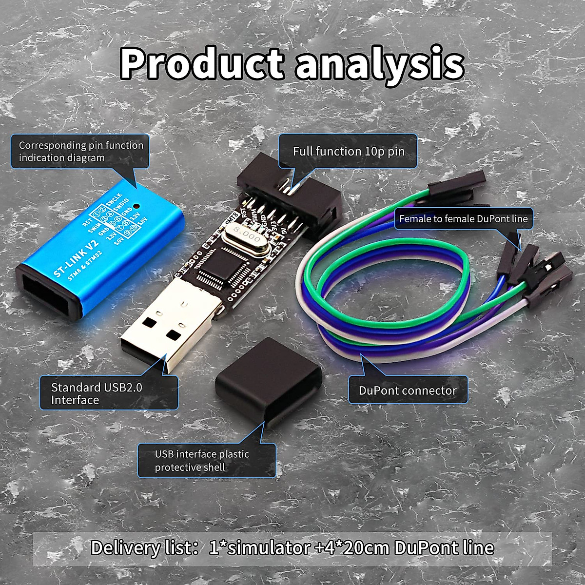 V TELESKY 2Pcs ST-Link V2 USB Programmer Support Programming Unit STM8 STM32 Editor with Cable (Random Color)