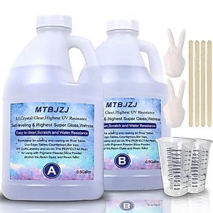 Epoxy Resin 1 Gallon Kit | MTBJZJ Supplies 1:1 Crystal Clear Resin and Hardener for Super Gloss Coating | for Bars, Tabletop Art Jewelry Casting Molds DIY
