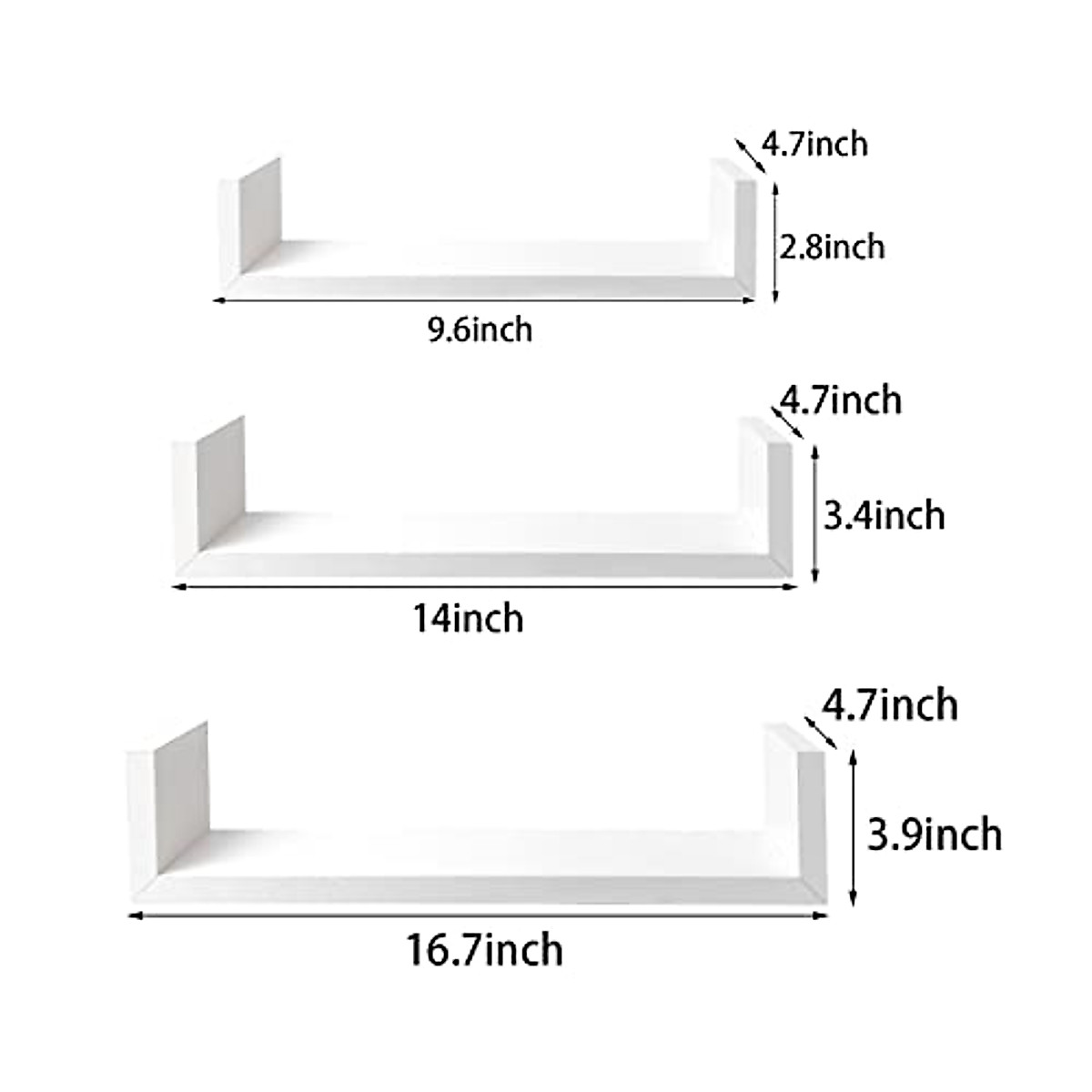 Goizxol Floating Shelves Wall Mounted, Solid Wood Wall Shelves Set of 3, White