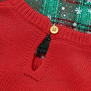 Baby Christmas Romper Sweater Crew Neck Deer Print Long Sleeve Knitted Pullover Tops Spring Fall Winter Bodysuit (Red, 6-9 Months)