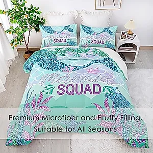 KTAbedding Mermaid Tail Comforter Sets Twin size Bedding Sets for Girls Teens Kids Teal,Easy Care,Cozy Lightweight,1 Comforter&2 Pillowcases Bed-in-a-Bag 3 pieces