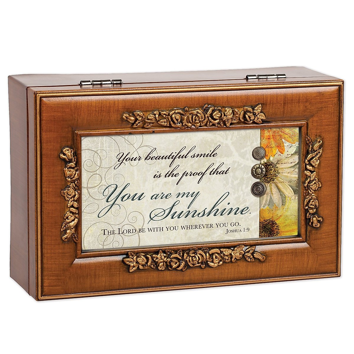 Cottage Garden You are My Sunshine Rich Walnut Finish Rose Petite Music Box - Plays Song You are My Sunshine