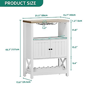 YITAHOME Sideboard Buffet Cabinet with Light, 31.5'' Farmhouse Coffee Bar Cabinets with Storage, Wine Bar Cabinet for Home with Wine Rack and Glass Holder (White Oak)