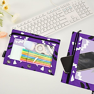 MCHIVER Halloween Face Purple Pencil Pouch for 3 Ring Binder Pencil Case with Zipper Clear Window Pencil Bags for Office Daily 2 Pack