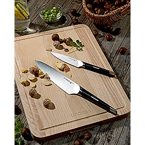 Linoroso Knife Set, 13-Piece Kitchen Knife Set with Block Sharp Chef Knife Set, German High Carbon Stainless Steel Knife Block Set with Beech Block with Black Oxide Stainless Steel Base