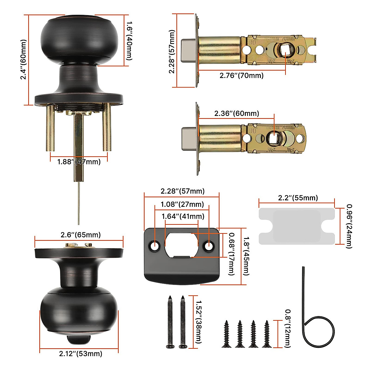 Haidms 8 Pack Oil Rubbed Bronze Door Knobs Interior, Bronze Privacy Interior Door Knobs for Bedroom or Bathroom Classic Round Doorknobs Hardware