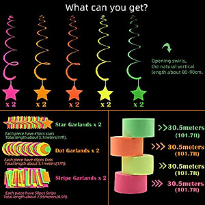 525feet UV Paper Neon Garland Neon Streamers Glow in the Dark Glow Party Supplies and Decorations Glow in the Dark Streamers Blacklight Reactive Fluorescent Black Light Neon Party Supply for Birthday