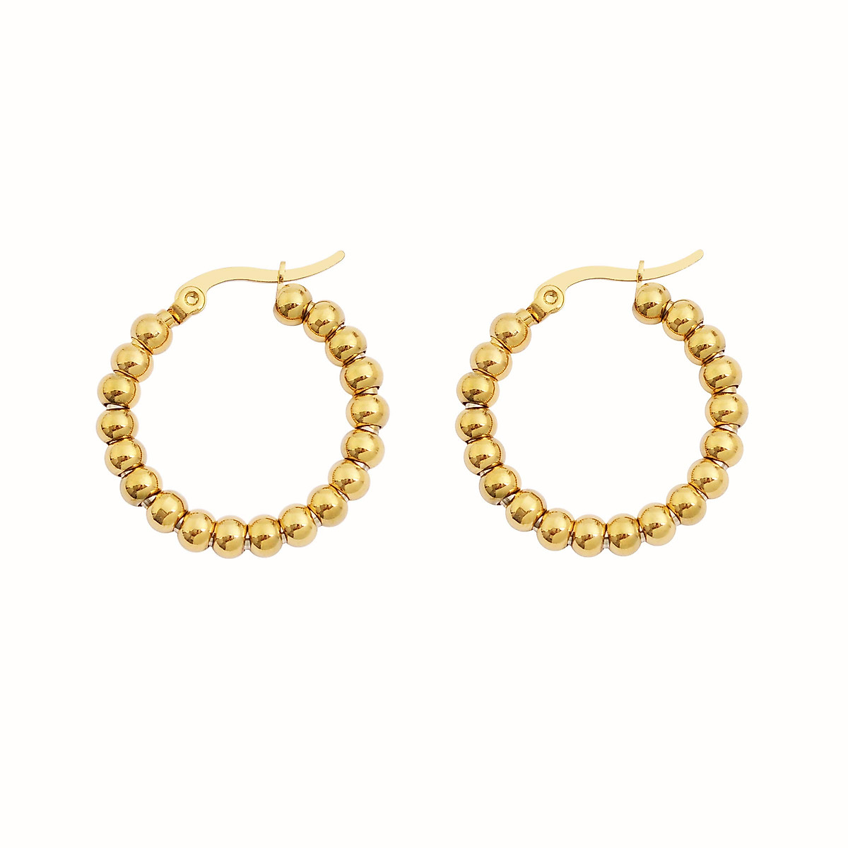 Edforce Stainless Steel Beads Hoop Earrings (27mm) (Gold)
