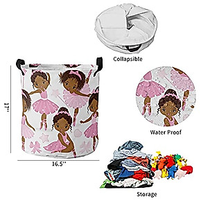Laundry Basket African Black Girl Ballet Dance,Waterproof Collapsible Clothes Hamper Pink Skirt Star Bow,Large Storage Bag for Bedroom Bathroom