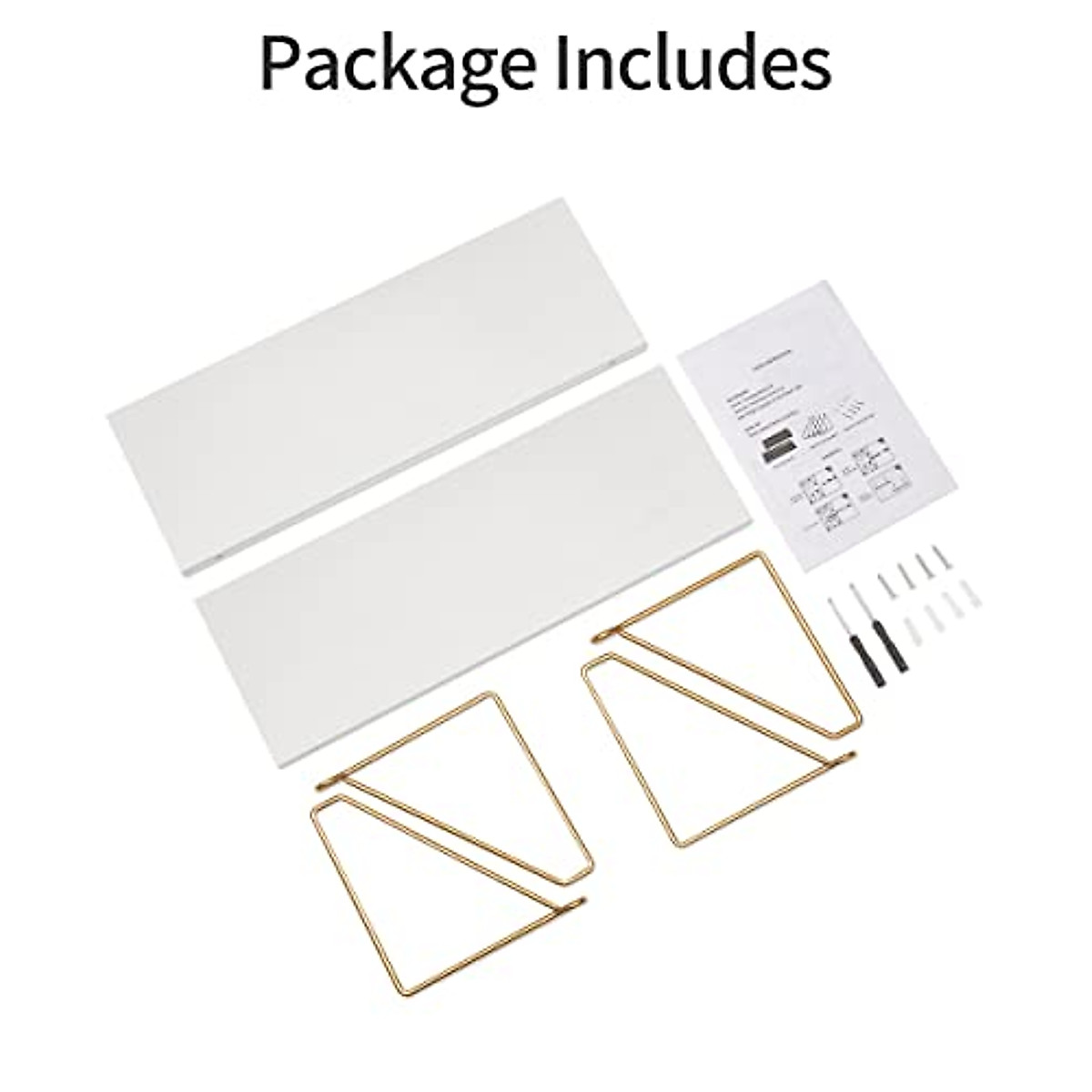 Afuly Floating Shelves Rustic Wall Shelves, Metallic Gold White Wall Mounted Shelves, Wall Hanging Storage for Bathroom Kitchen Bedroom, Wood Metal Chic Wall Bookshelf, Set of 2…