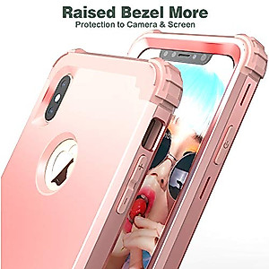 IDweel iPhone Xs Max Case with Tempered Glass Screen Protector, 3 in 1 Shock Absorption Heavy Duty Protection Hard PC Cover Soft Silicone Bumper Full Body Durable Case, Rose Gold
