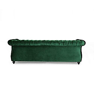 Great Deal Furniture Vita Chesterfield Tufted Jewel Toned Velvet Sofa with Scroll Arms, Emerald