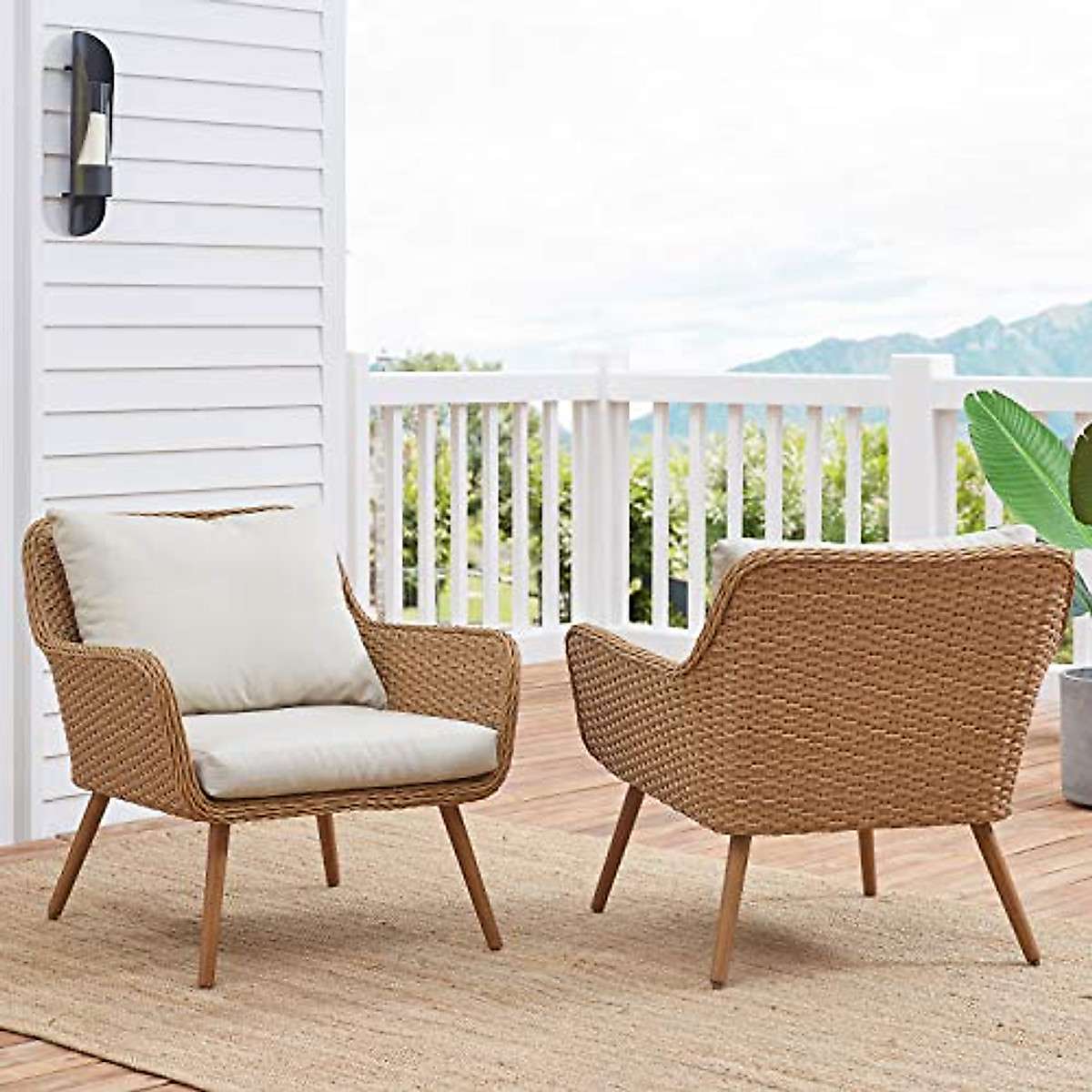 Crosley Furniture CO7185-LB Landon Outdoor Wicker Chairs (Set of 2) Light Brown