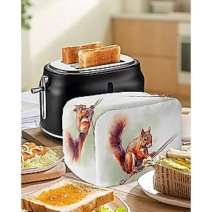 Squirrel Toaster Cover, 4 Slice Toaster Cover Cute Aniaml Fall Atutumn Kitchen Small Appliance Covers, Dust and Machine Washable Bread Maker Cover (12w X 11d X 8h)