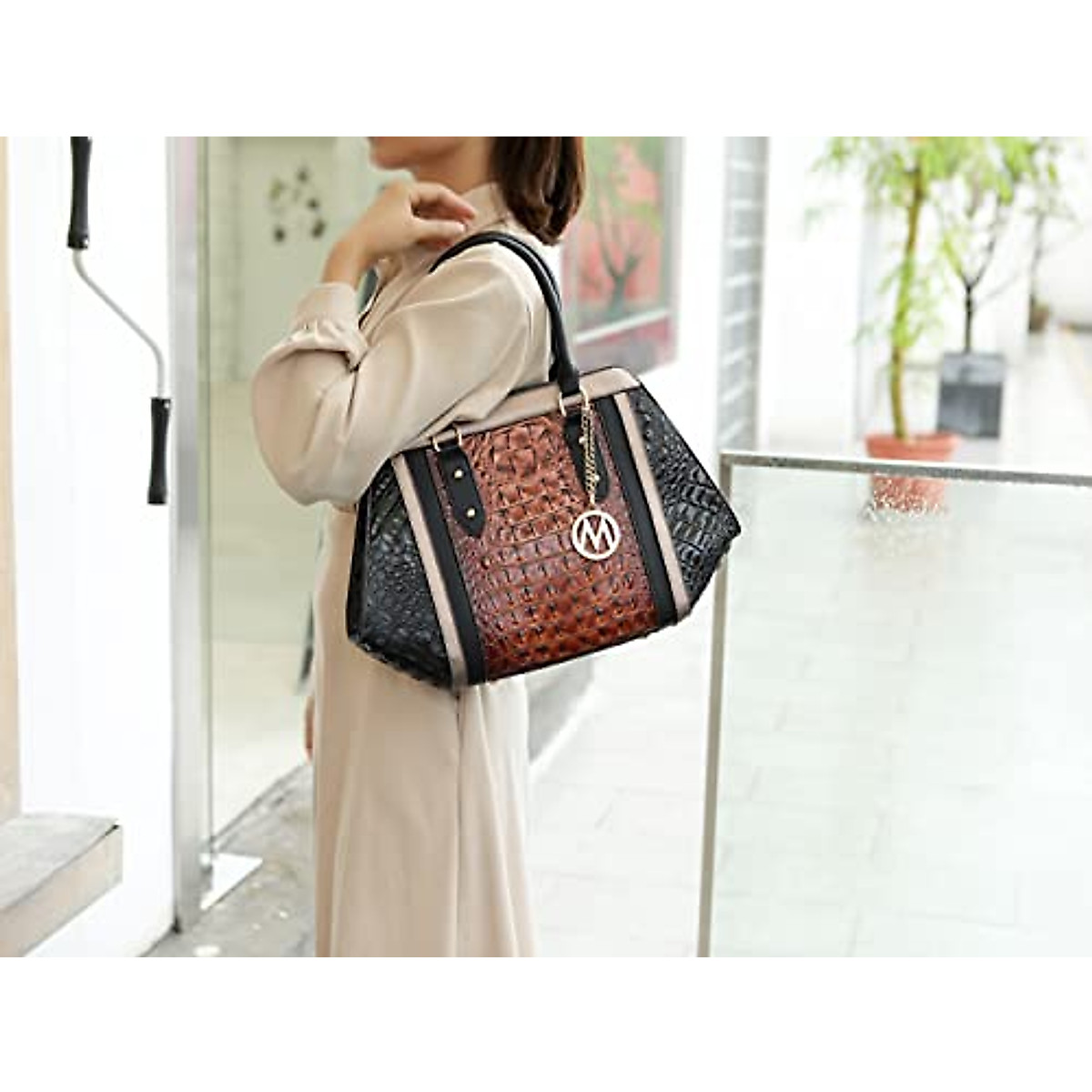 MKF satchel bags for women, Featuring a faux crocodile-embossed finish crossover handbag, shoulder side messenger bag Navy