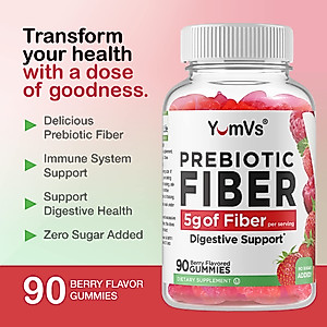 Yum-Vs - Prebiotic Fiber Gummies for Adults & Kids - 5g Digestive Aid Gummy Fiber Supplement - Keto Friendly Prebiotic Daily Fiber Supplement for Women & Men - No Sugar Added Dietary Fiber (90 Count)