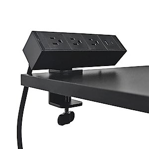Fohfurniture 5-in-1 Fast Charging, Sliding Desk Clamp Power Strip with 3 AC Outlet Ports, 1 USB-A Port, and 1 USB-C Port and 6ft Cord (Black)