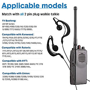 Mimorou 30 Pairs Walkie Talkie Earpiece with Mic 2 Pin Two Way Radio Ear Piece with Microphone Bulk Single Wire Earhook Headset Compatible with Baofeng UV-5R BF-888S Arcshell Retevis H-777 RT21 RT22