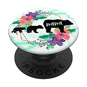 Mama Bear Mom Gift Phone Holder - 2 Cubs Kiddo Mom PopSockets PopGrip: Swappable Grip for Phones & Tablets