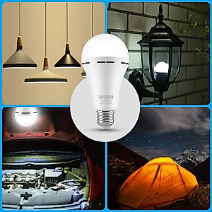 MOSLIAN Emergency-Rechargeable Light Bulb with Hook,Stay Lights Up When Power Failure, 1200mAh 12W 60W Equivalent LED Light Bulbs for Home, Camping, Hiking, 4 Pack, Cool White